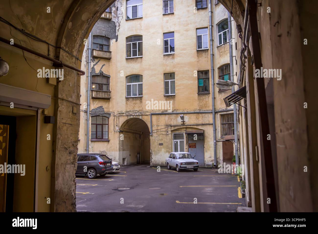 Panorama of famous well courtyards in Saint Petersburg, Russia, with ...