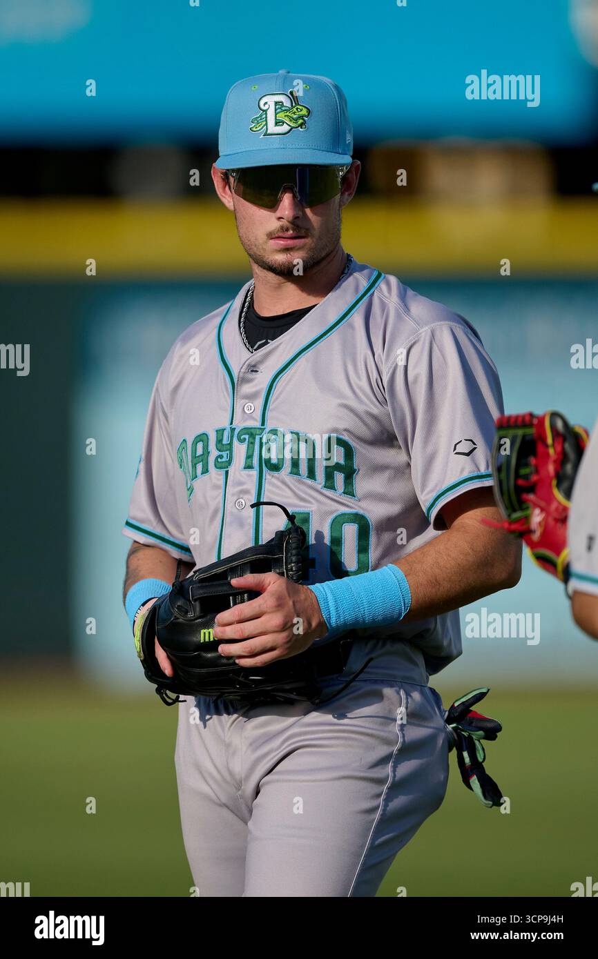 Daytona Tortugas outfielder Mason Neville (40) during warmups before an ...