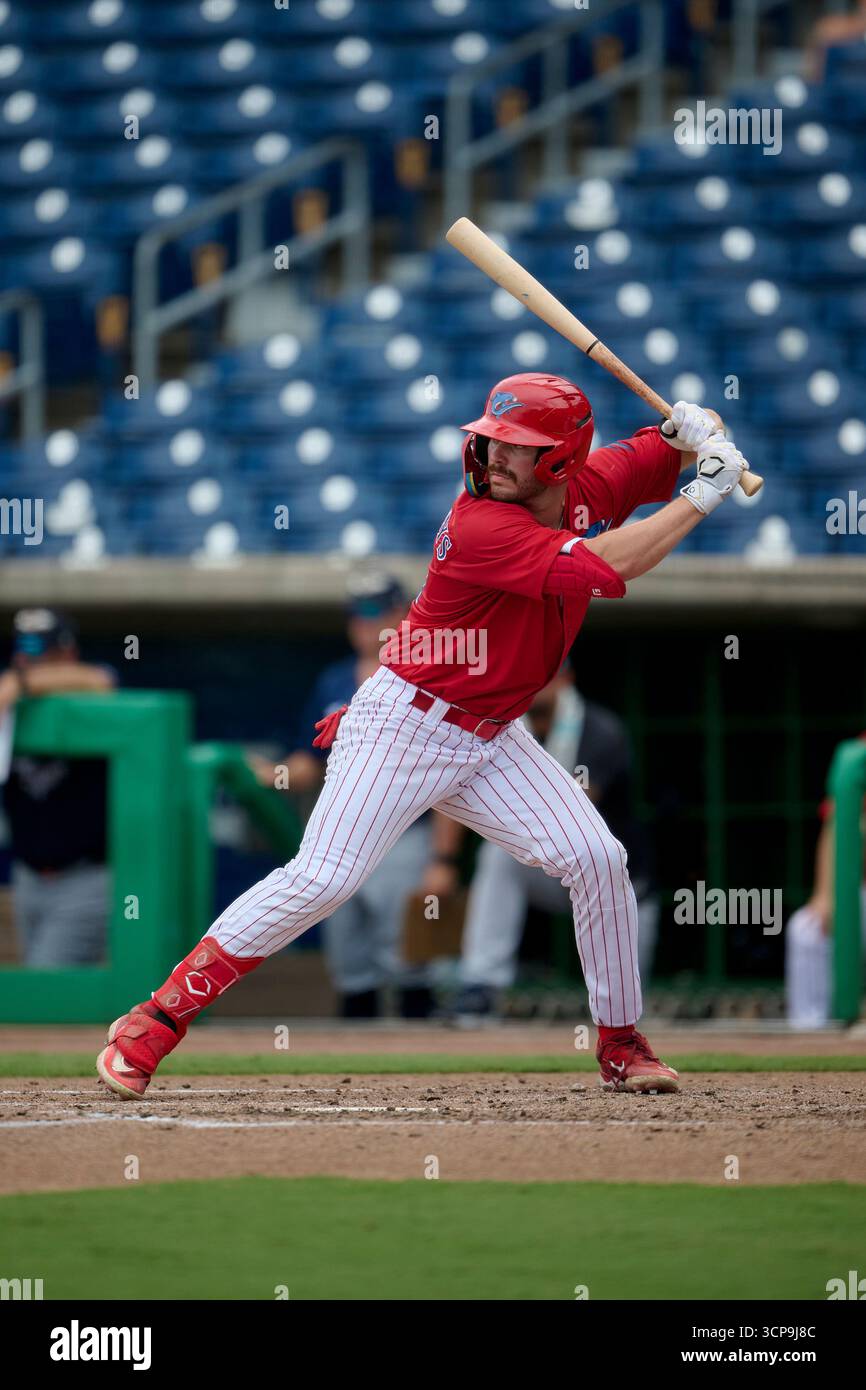 Clearwater Threshers Nathan Humphreys (24) bats during an MiLB Florida ...