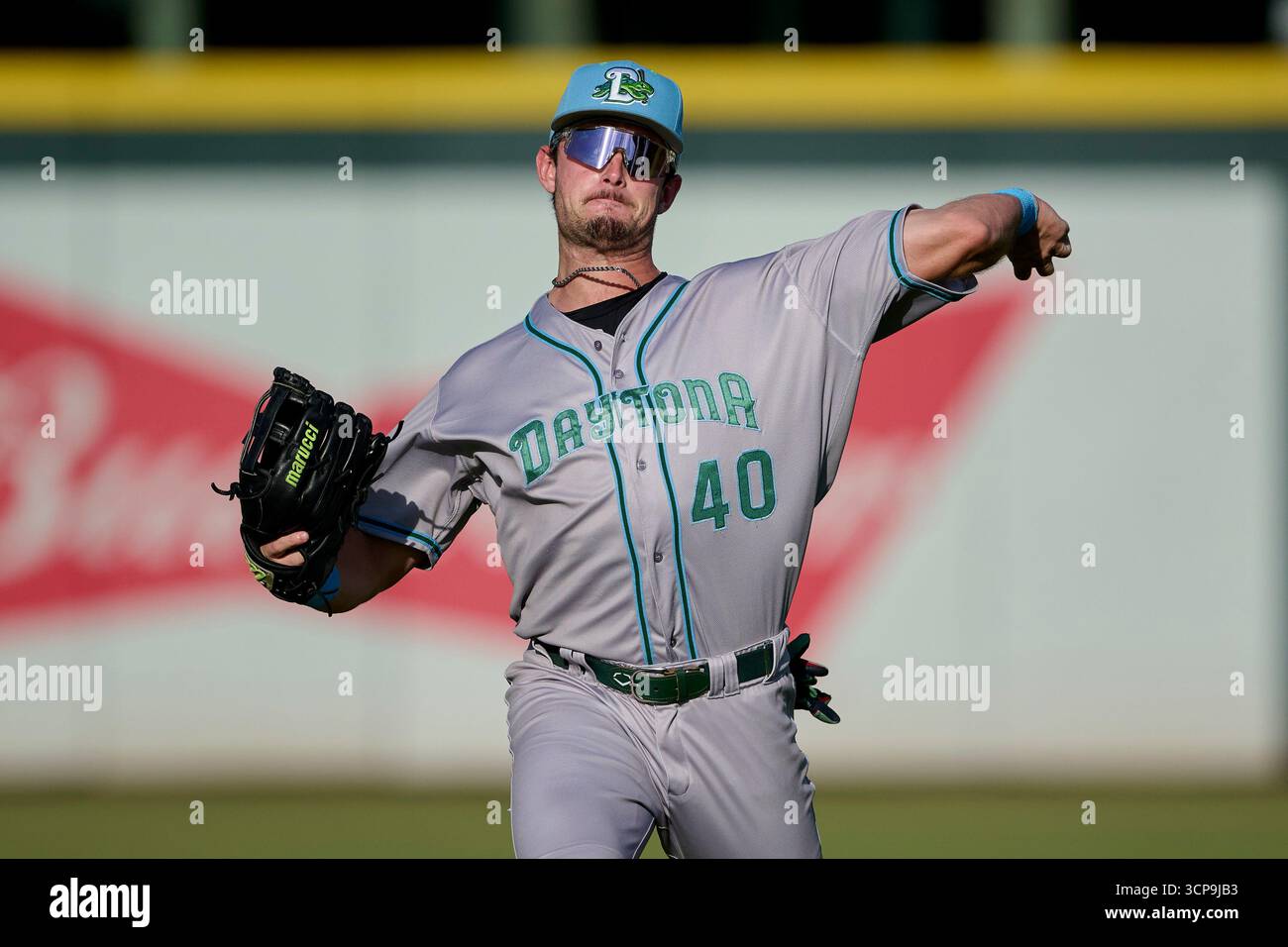 Daytona Tortugas outfielder Mason Neville (40) during warmups before an ...