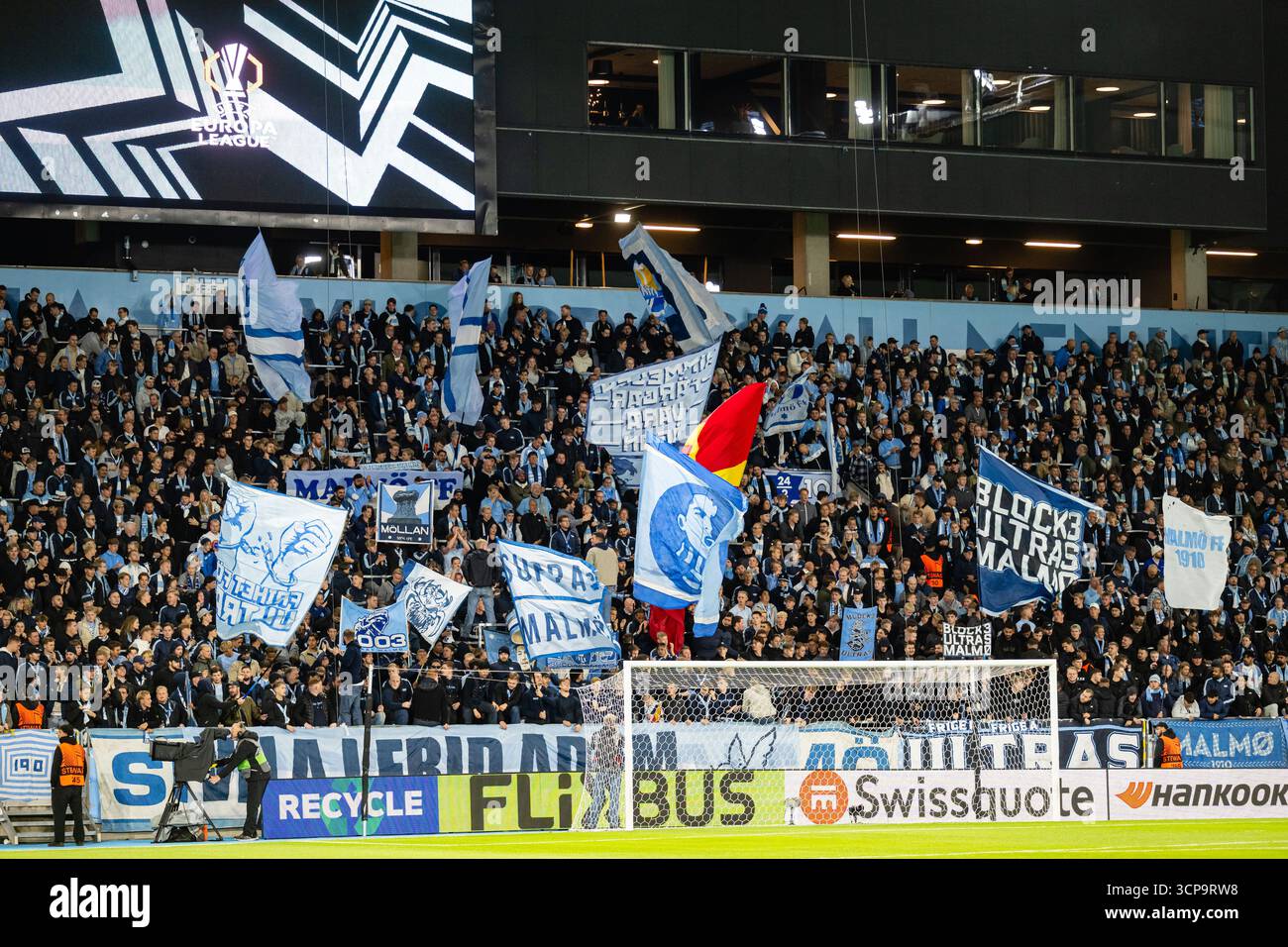 Malmo, Sweden. 24th, September 2025. Football fans of Malmo FF seen on the stands at the UEFA ...