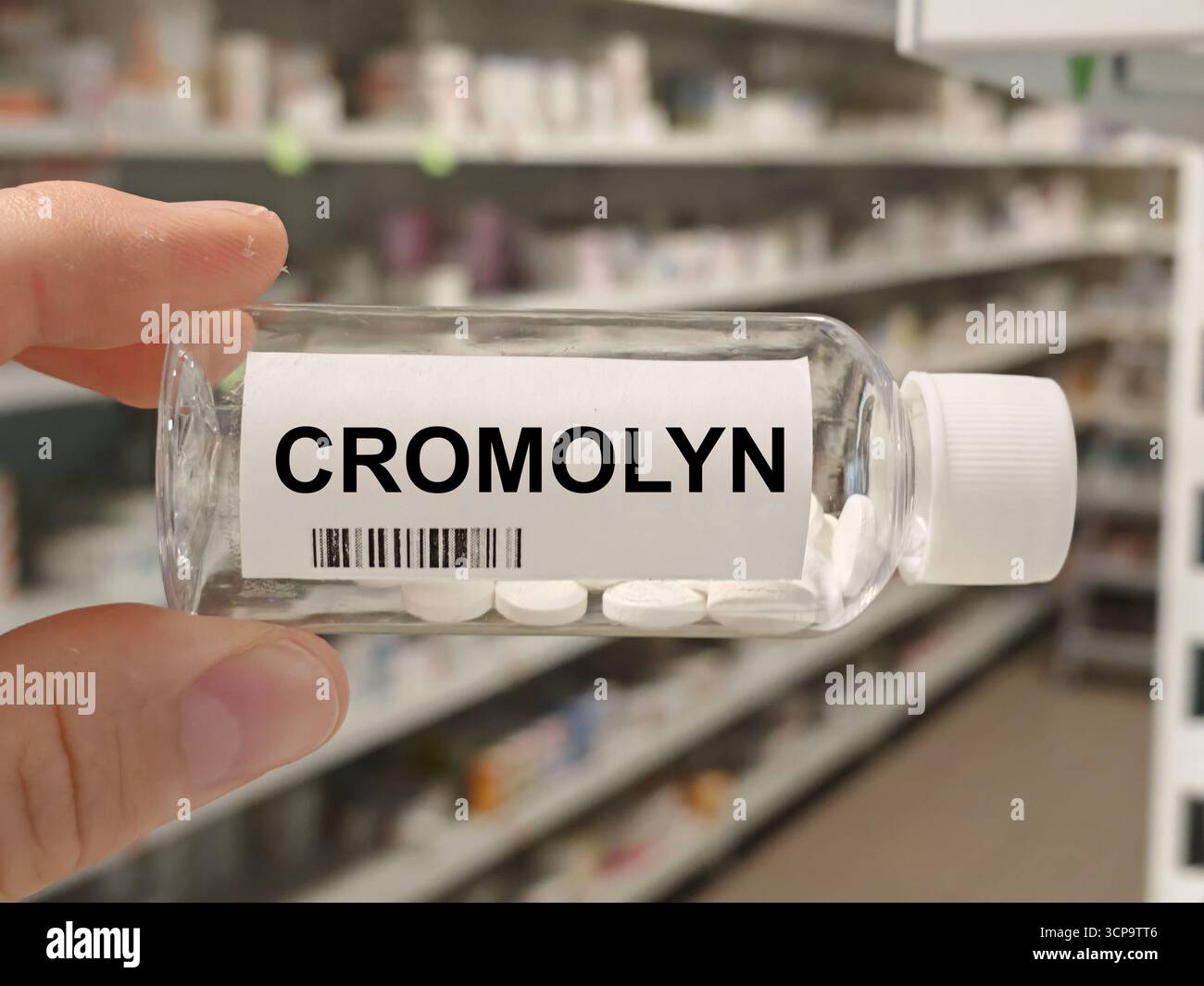 Box of CROMOLYN tablets on a hospital pharmacy table used to prevent ...