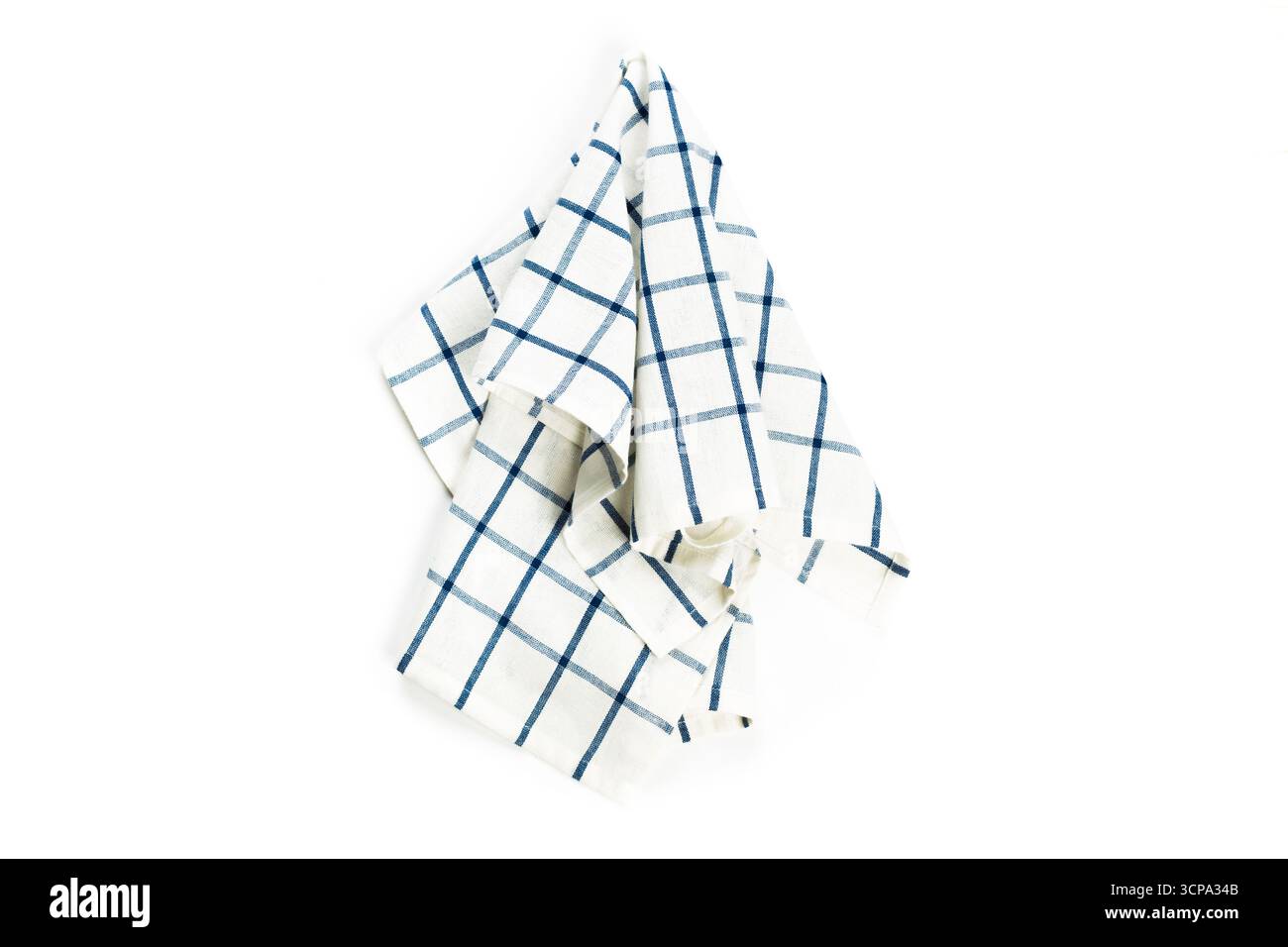 Kitchen towel draped on a surface with blue checkered pattern and clean ...