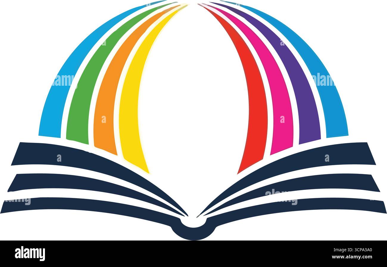 Rainbow Book Education Symbol. Vibrant open tome icon illustrates how ...
