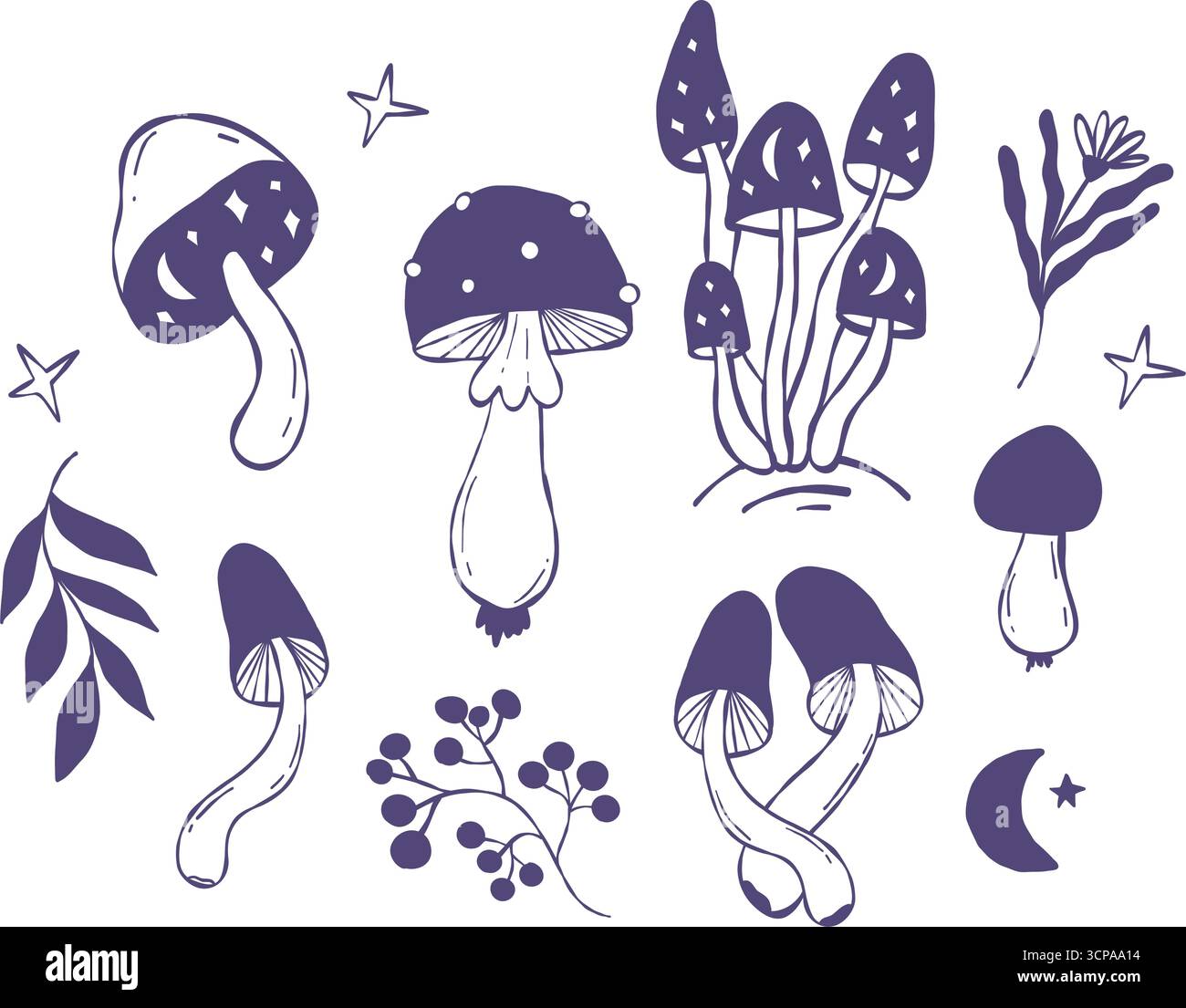 Magic Mushroom Doodles. Mystical Creepy, Space Fungi, fly agaric ...