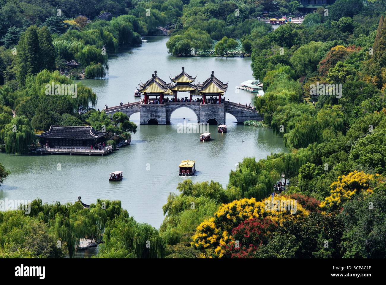 Aerial photo shows the autumn scenery of Slender West Lake scenic area ...