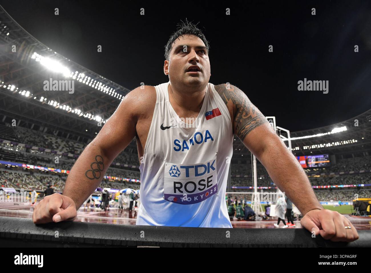 Alex Rose of Samoa competing in the men’s discus at the World Athletics ...