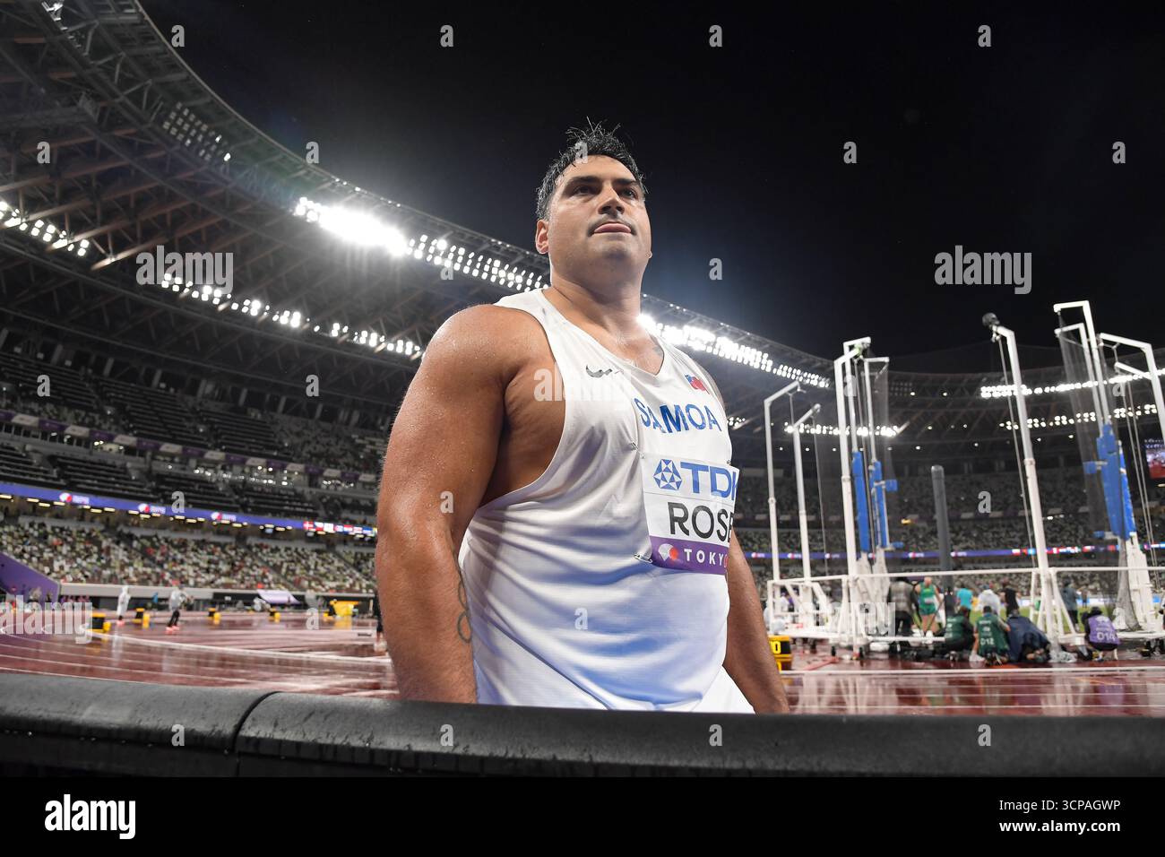 Alex Rose of Samoa competing in the men’s discus at the World Athletics ...