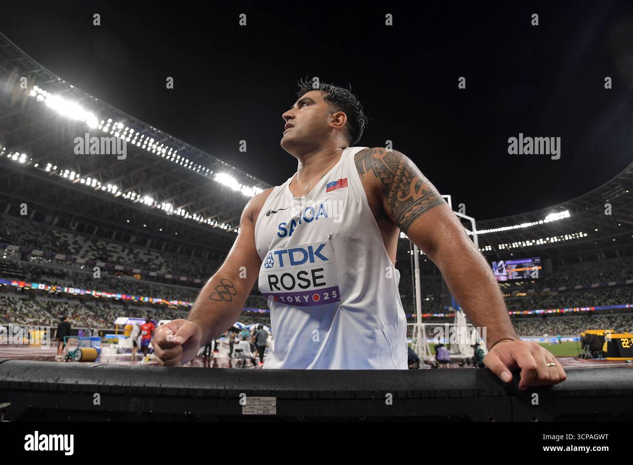 Alex Rose of Samoa competing in the men’s discus at the World Athletics ...