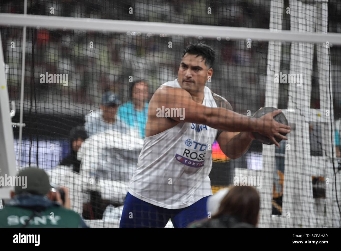 Alex Rose of Samoa competing in the men’s discus at the World Athletics ...