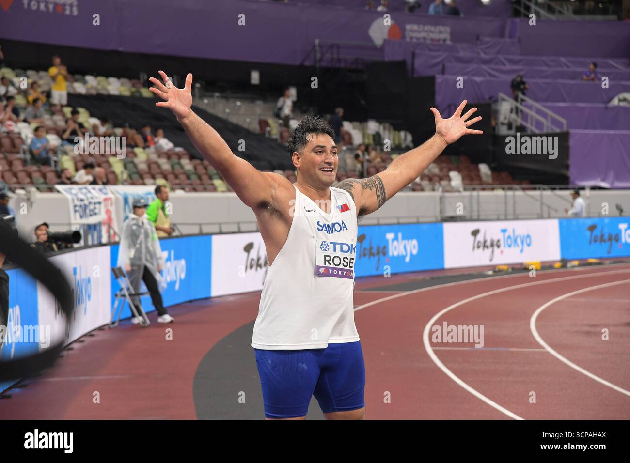 Alex Rose of Samoa competing in the men’s discus at the World Athletics ...
