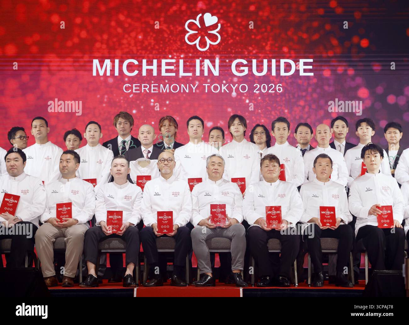 Chefs attend a ceremony at a hotel in Tokyo on Sept. 25, 2025, celebrating their entries in the ...
