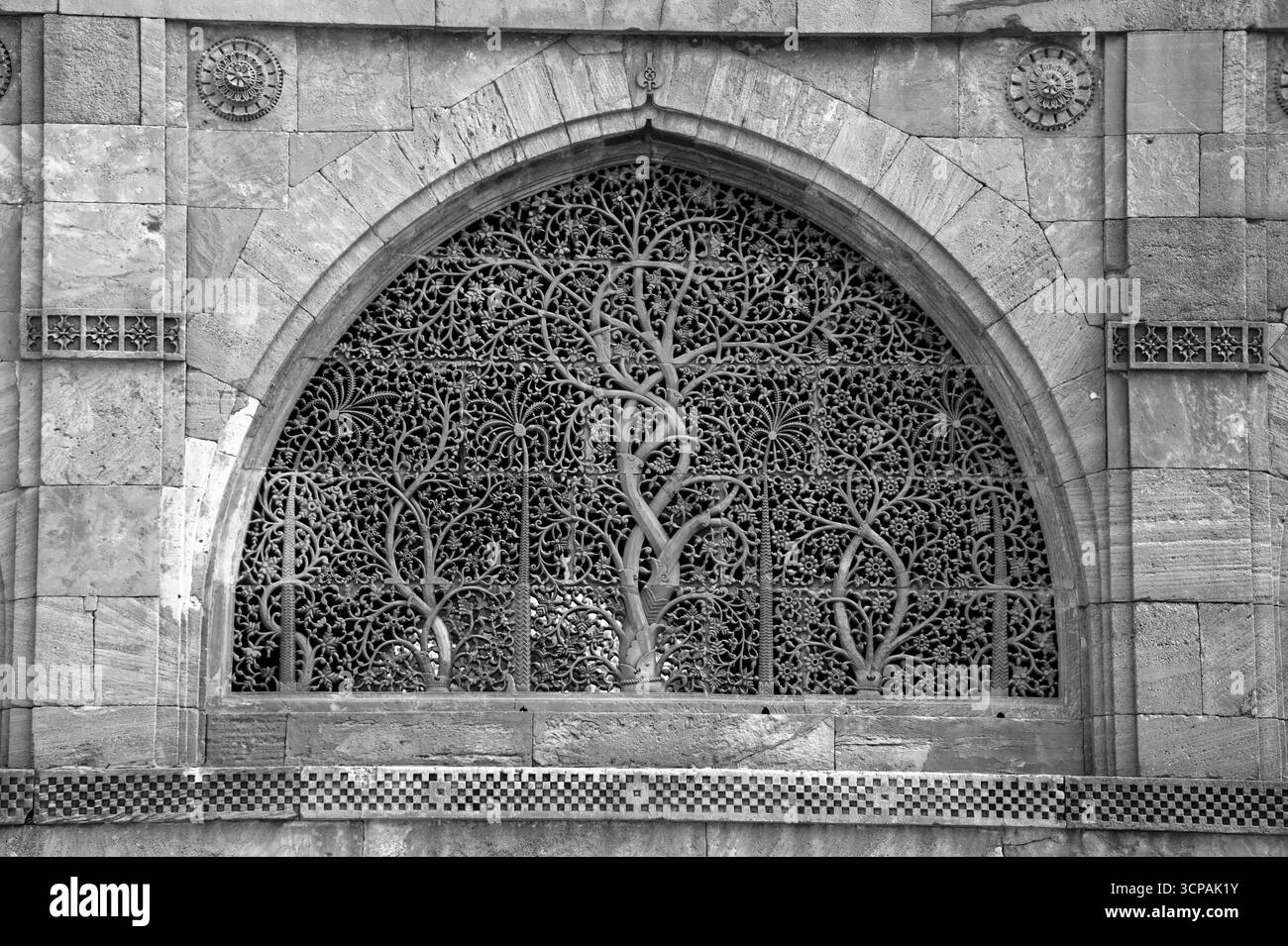 Black and white photo of decorative carving of Jali a design of window ...