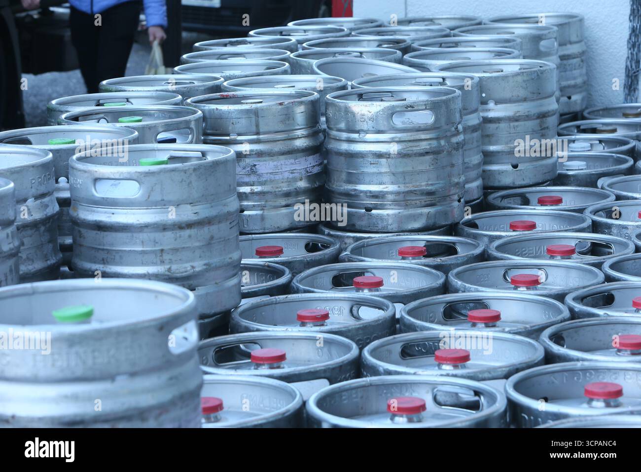 Dublin, Ireland - 23rd September 2025 - Stacks of beer kegs on the ...