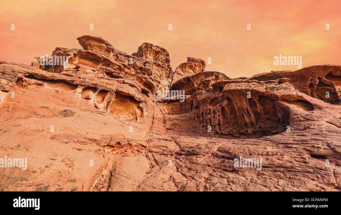 Red sandstone rocks formations in Wadi Rum (also known as Valley of the ...