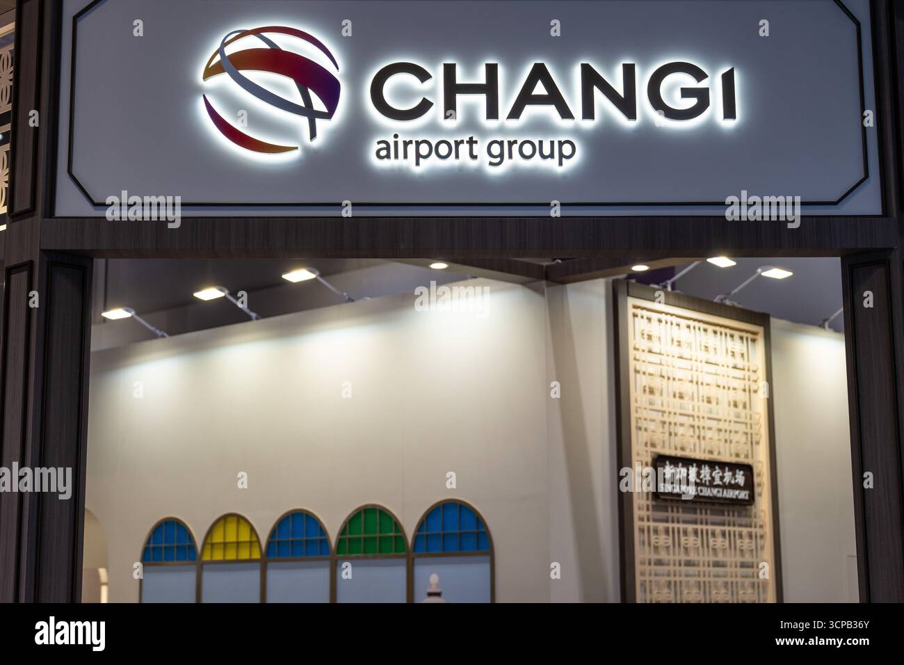 A general view showing the Changi airport group logo at Routes World ...