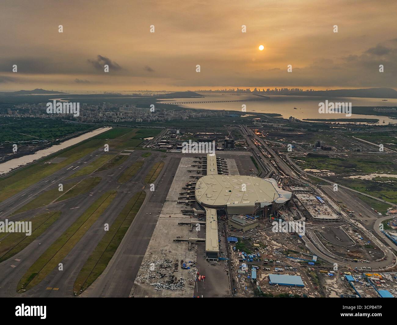 Aerial view of the ongoing construction work of Navi Mumbai ...