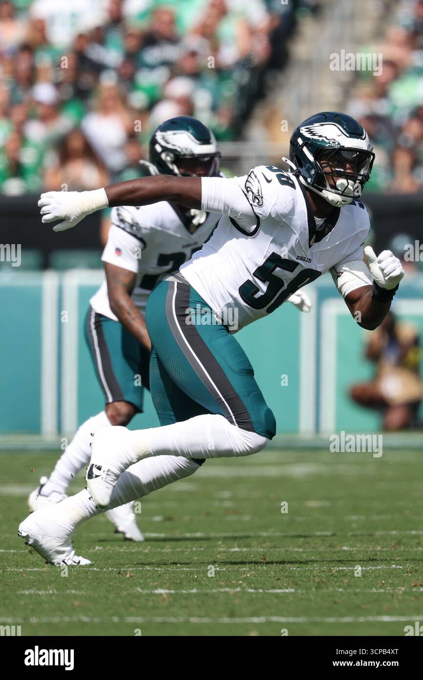 Philadelphia Eagles linebacker Jalyx Hunt in action during the first ...