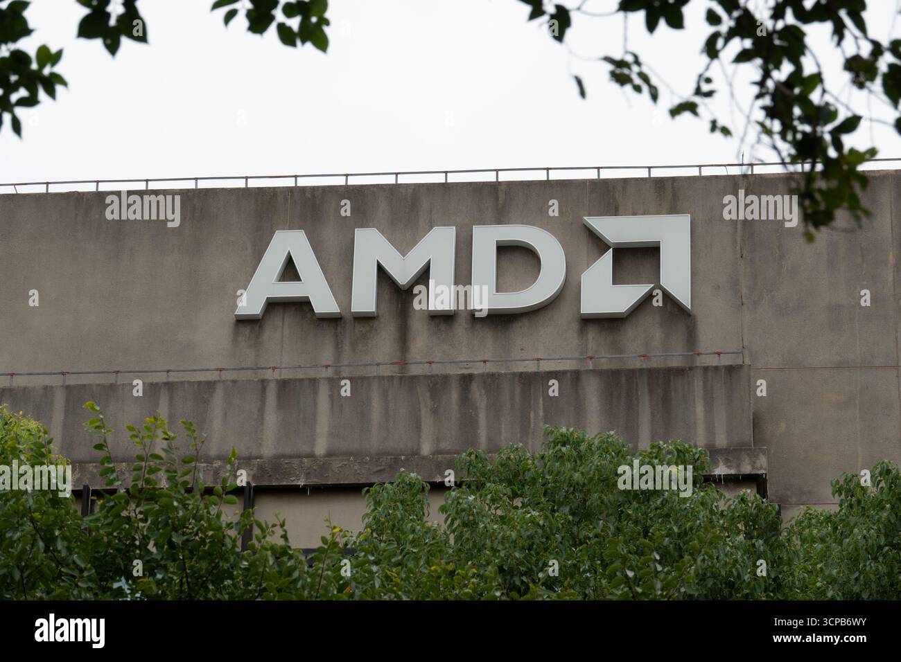 The logo of Advanced Micro Devices (AMD) on its R&D facility in ...