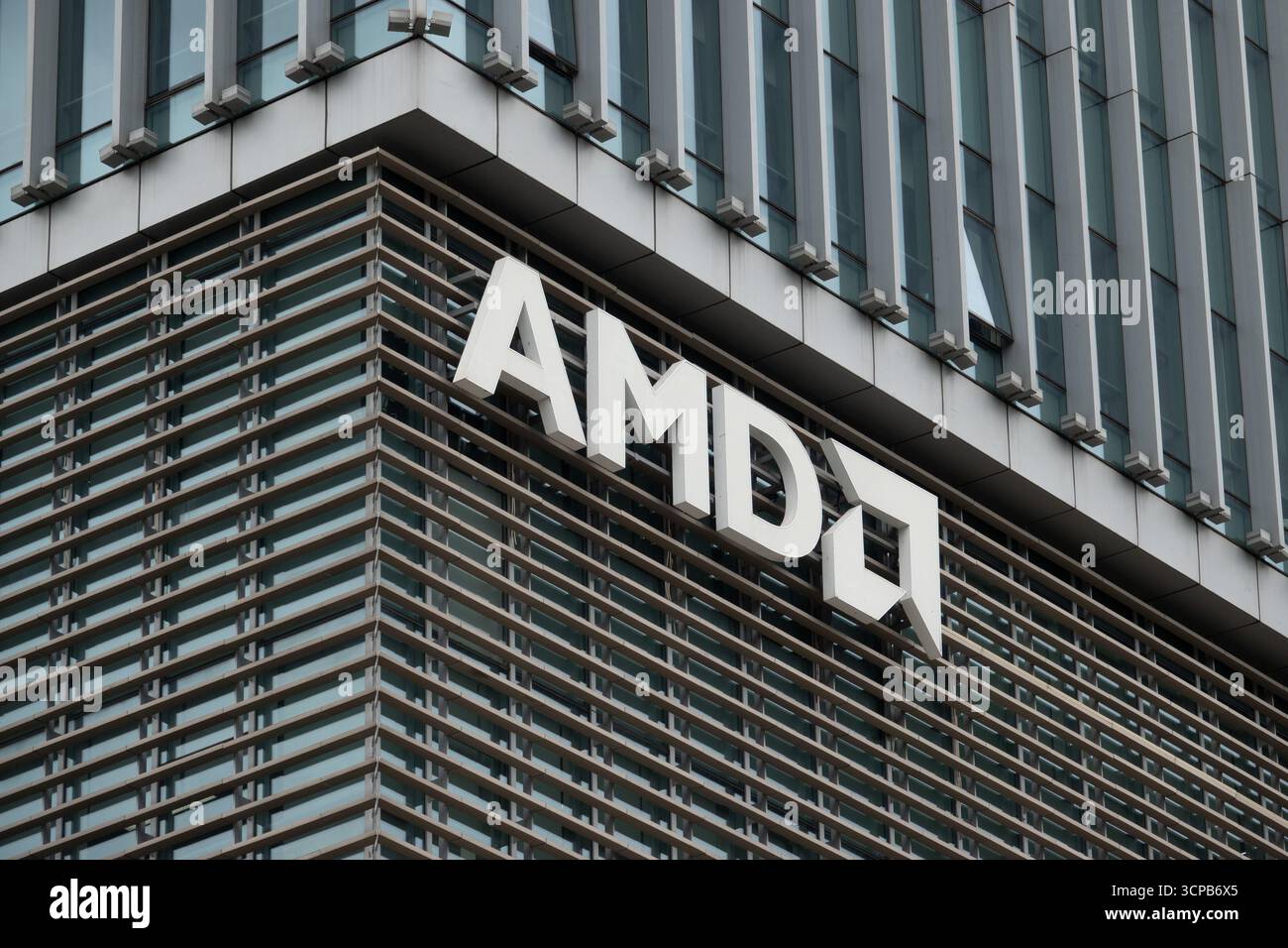 The logo of Advanced Micro Devices (AMD) on its R&D facility in ...