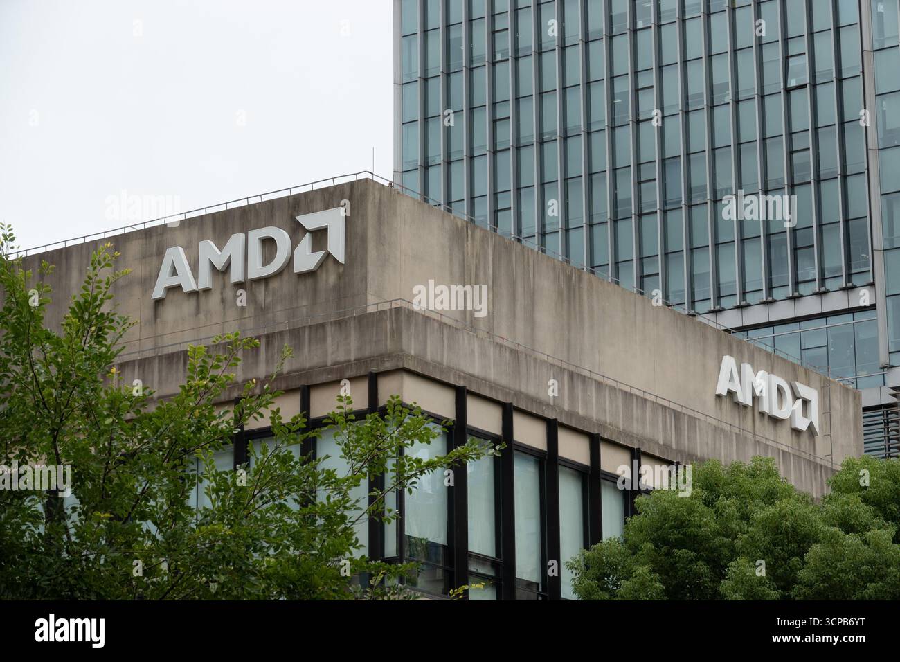 The logo of Advanced Micro Devices (AMD) on its R&D facility in ...
