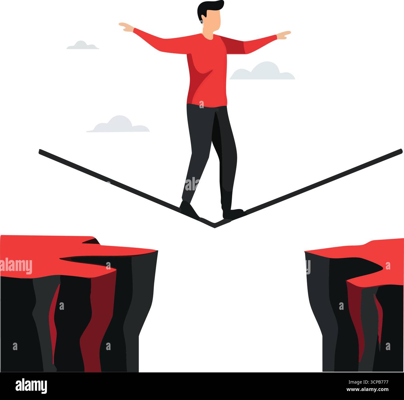 Tightrope Walker Crossing Chasm. An individual demonstrates incredible ...
