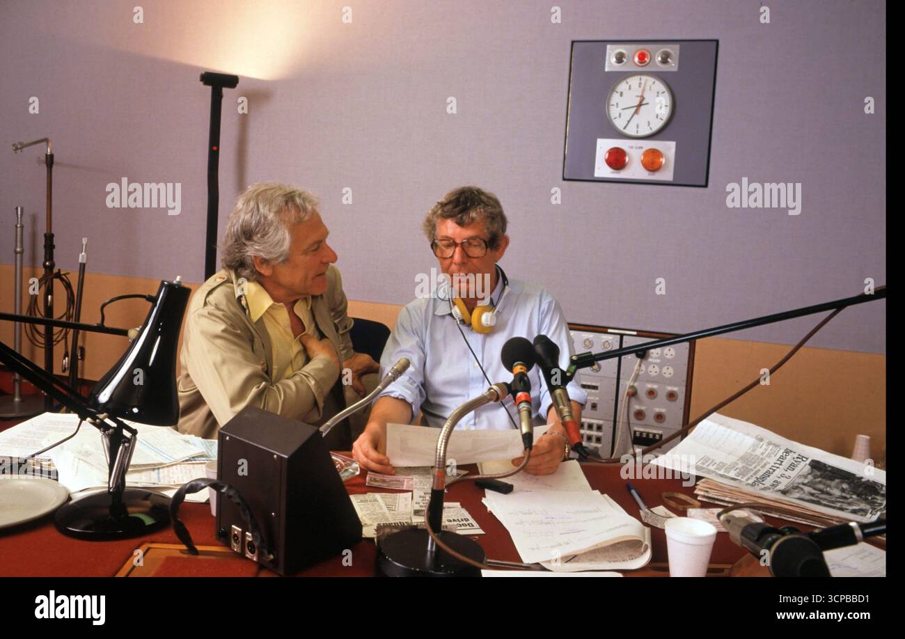 Derek Jameson (R) and film director Sam Wanamaker. BBC radio studio ...