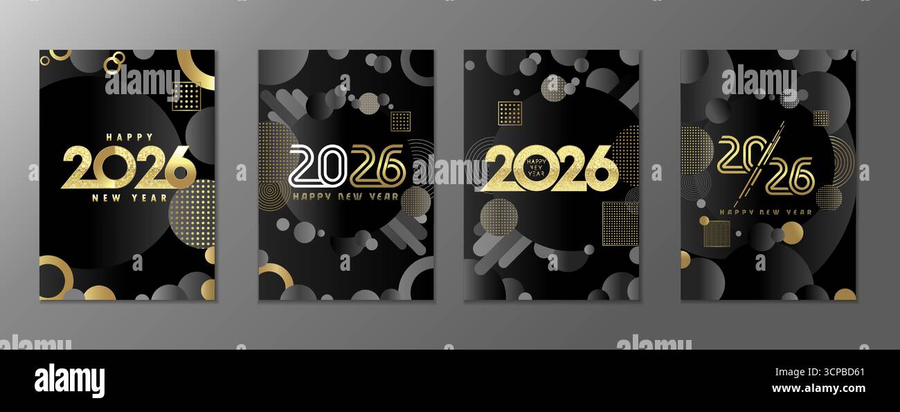 Set of luxury greeting cards Happy New Year 2026. Creative New Year 2026 design for holiday ...