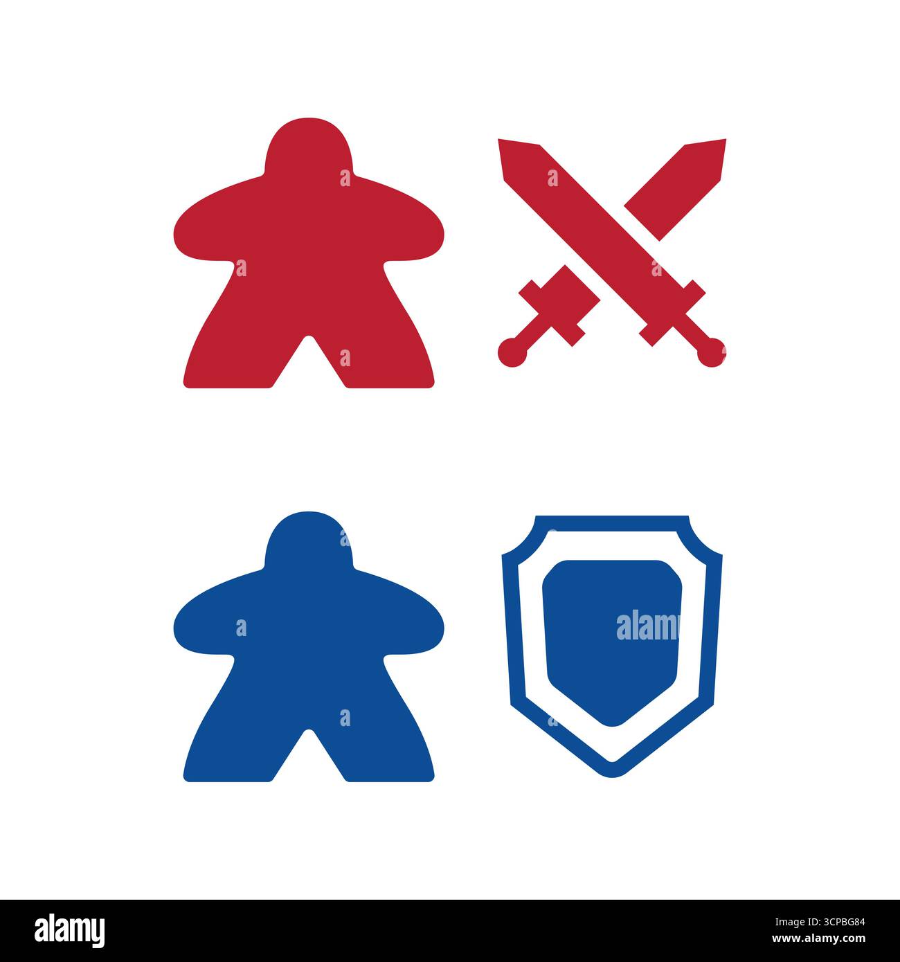 Game or board game meeple icon set. Attack and Defence. Sword and ...