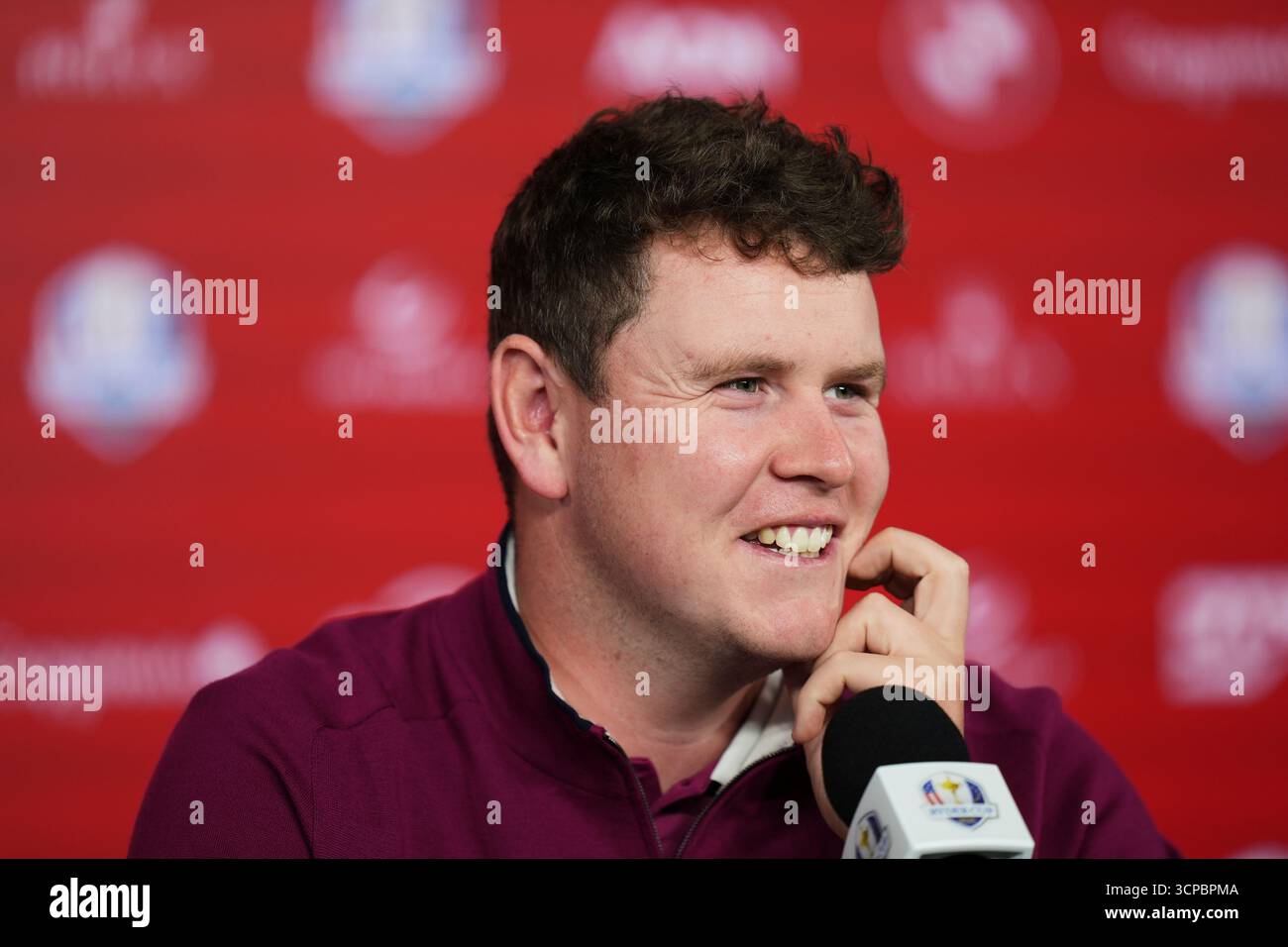 Europe's Robert MacIntyre speaks during a news conference at the Ryder ...