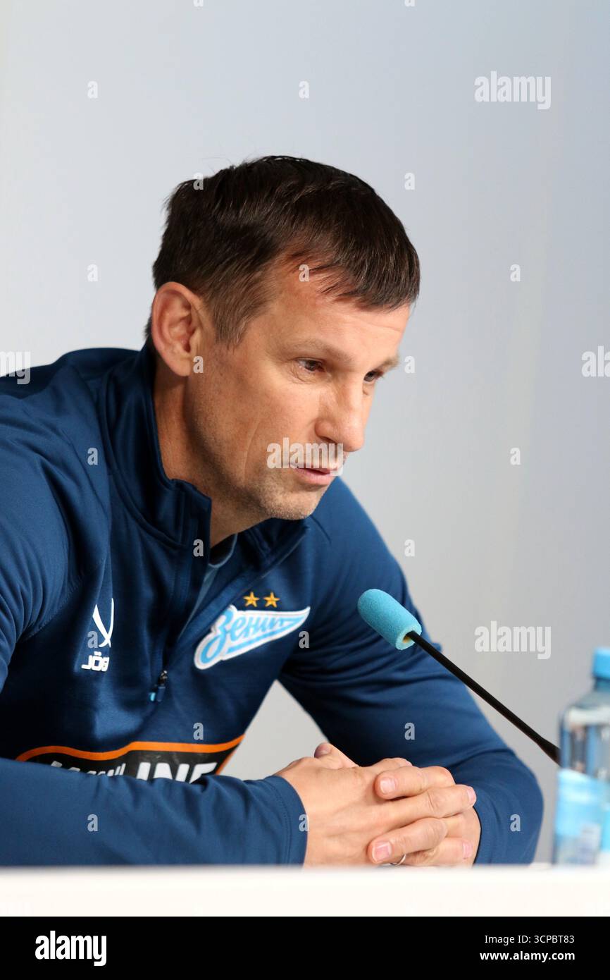 Sergei Semak, head coach of the Zenit football club seen during a press ...