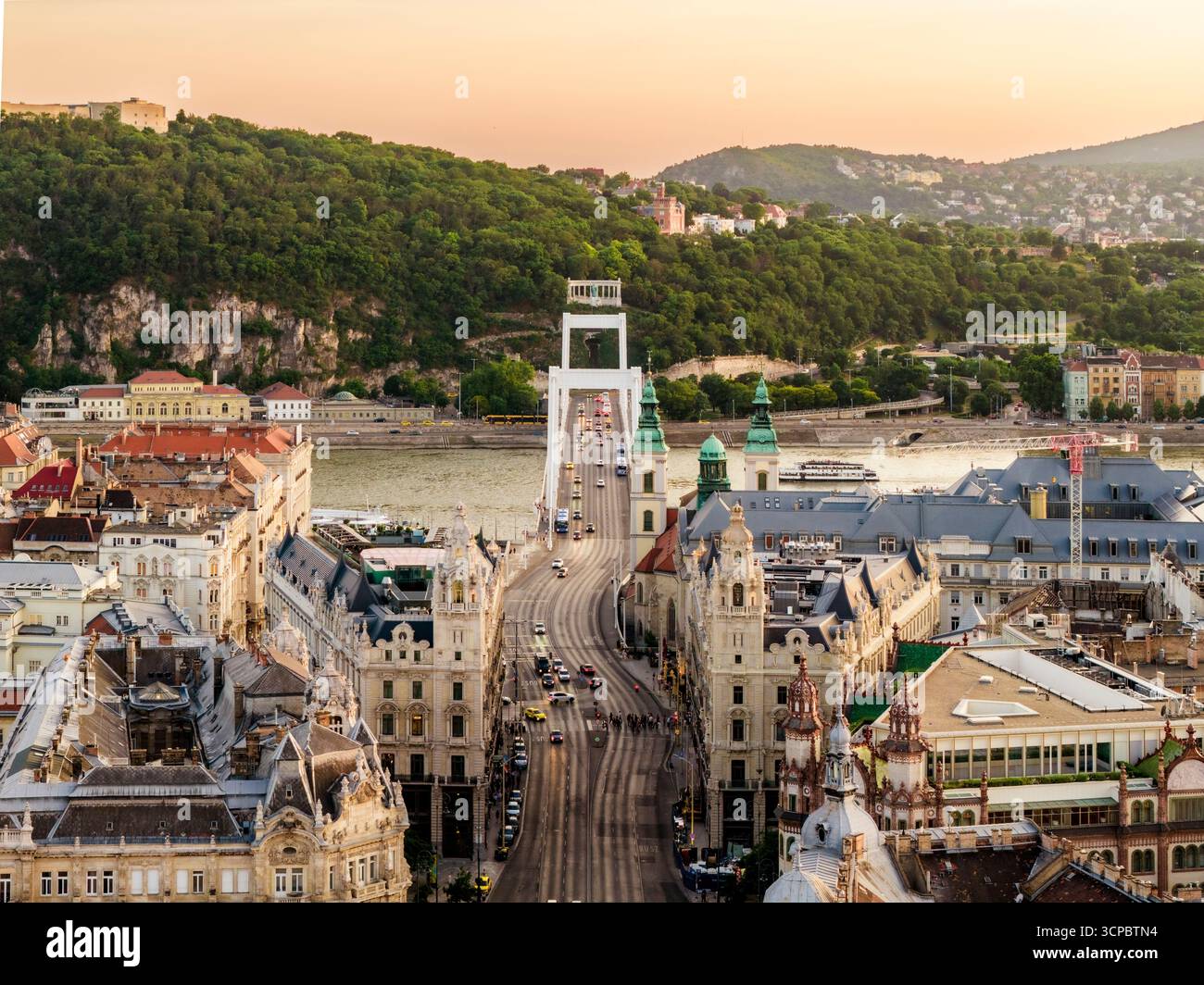 Part of Budapest city in Hungary, Europe. Erzsebet bridge, Danuber ...