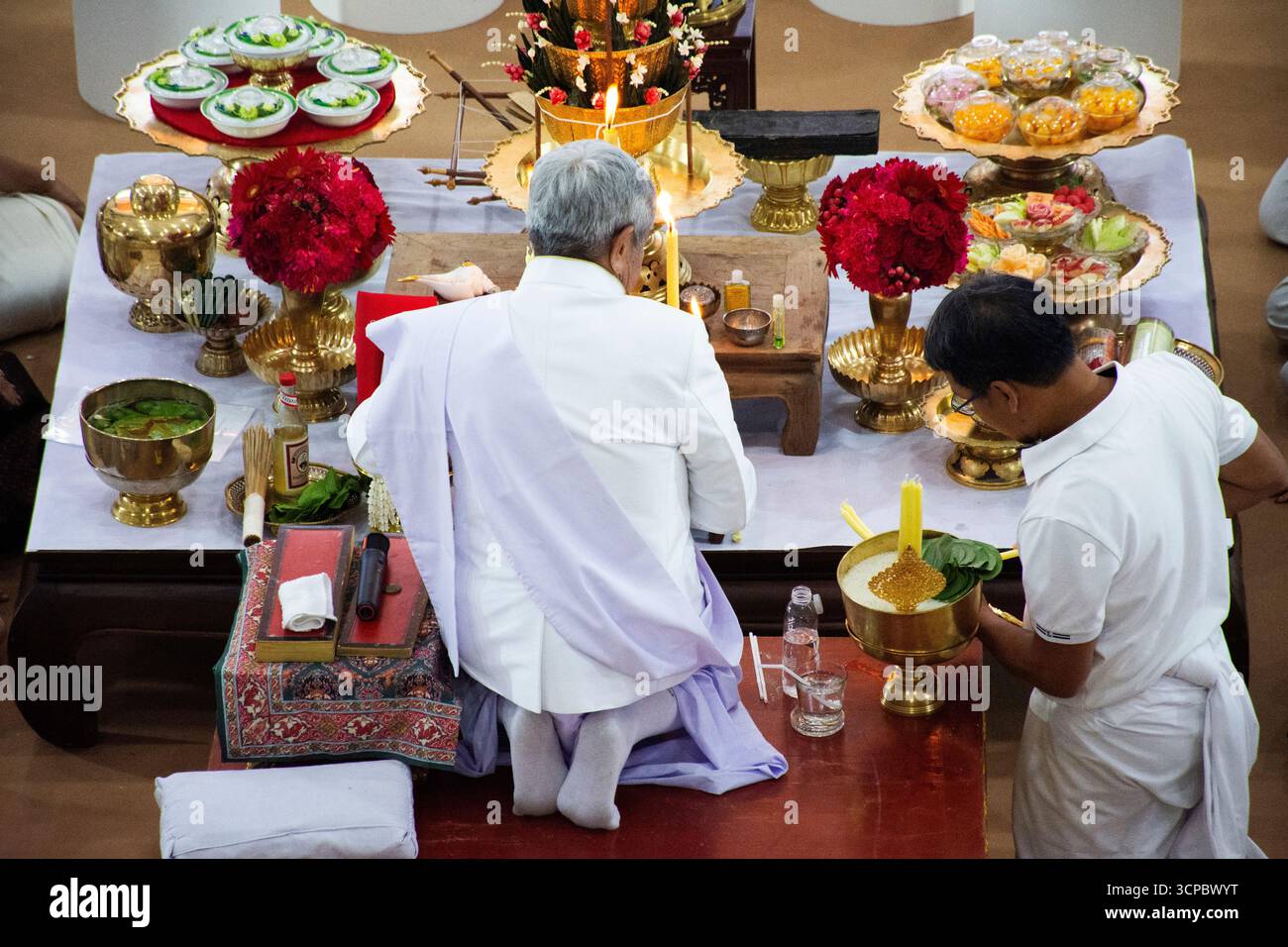 Brahmin ritual or Brahmin priest performing ceremony of Wai khru ...