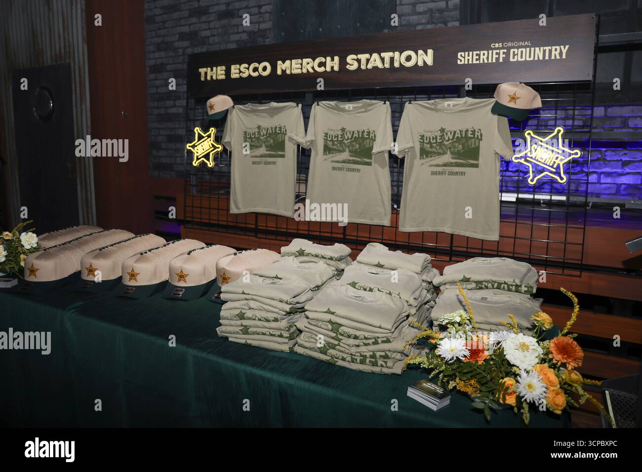 The merch station at the CBS Sheriff Country Series Premiere Event at ...