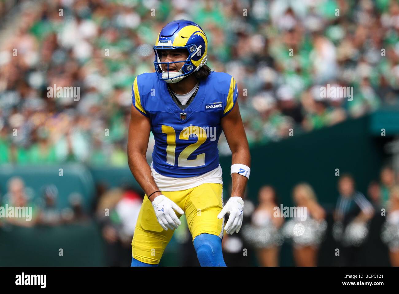 Los Angeles Rams wide receiver Puka Nacua (12) gets in position during ...