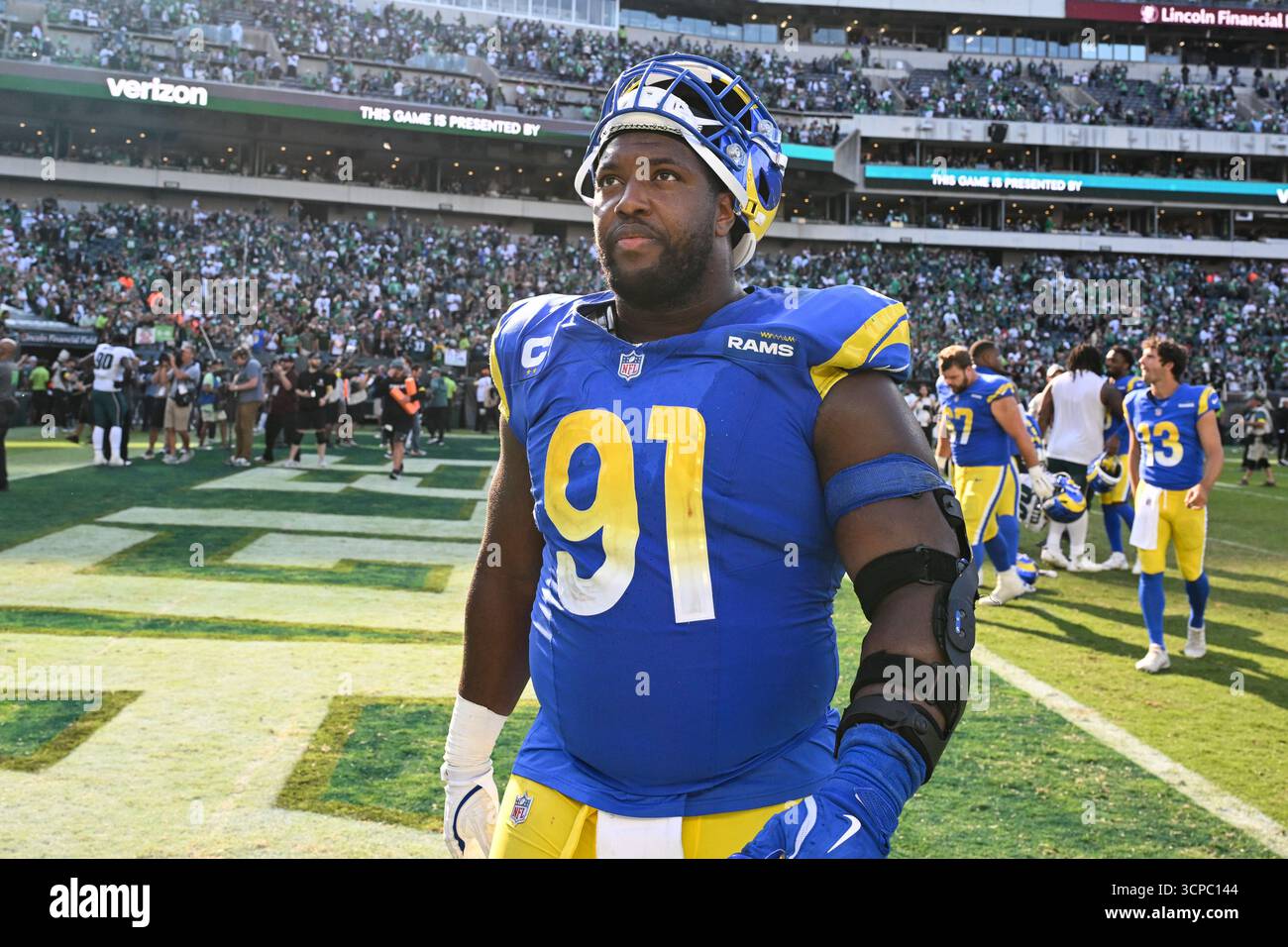 Los Angeles Rams defensive end Kobie Turner (91) walks off the field ...