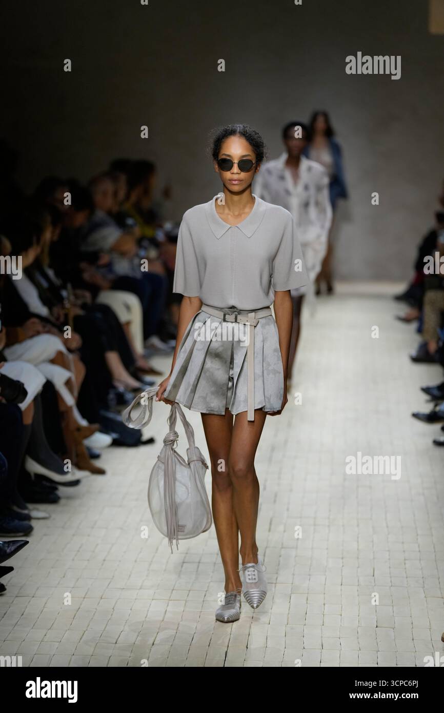 A model wears a creation part of the Emporio Armani women's Spring-Summer 2026 collection ...