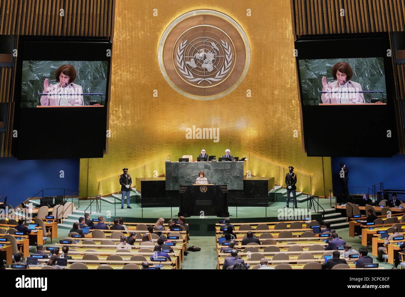 North Macedonia President Gordana Siljanovska-Davkova addresses the ...