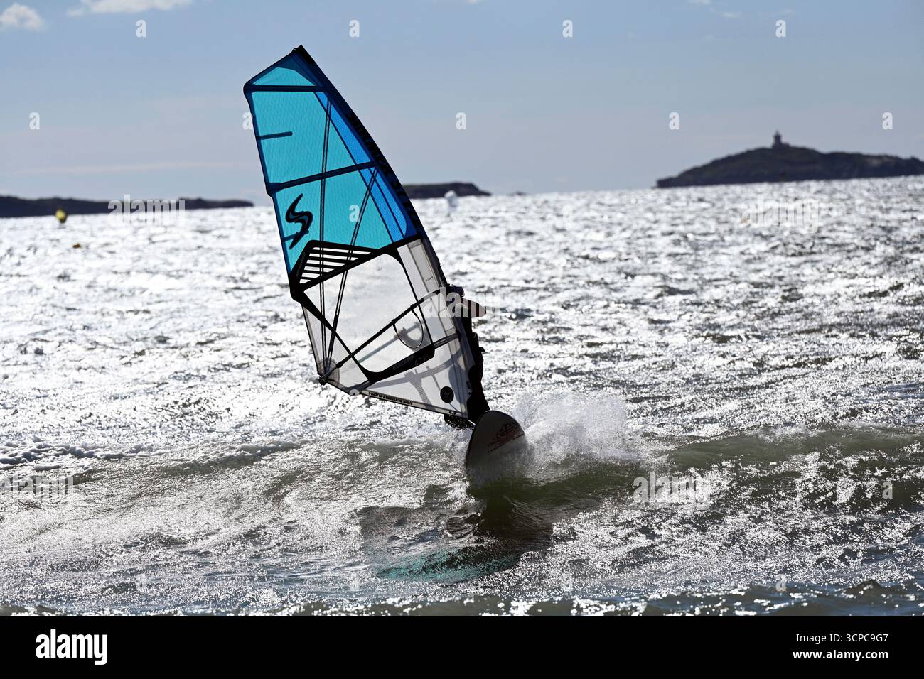A windsurfer takes advantage of strong winds on September 25, 2025 in ...