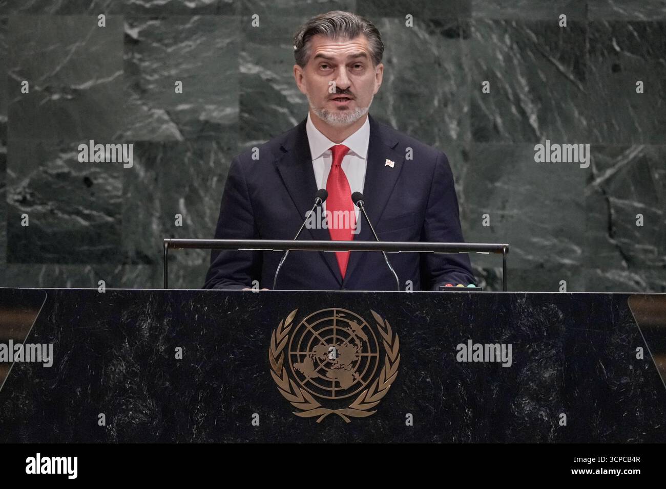 Georgia President Mikheil Kavelashvili addresses the 80th session of ...