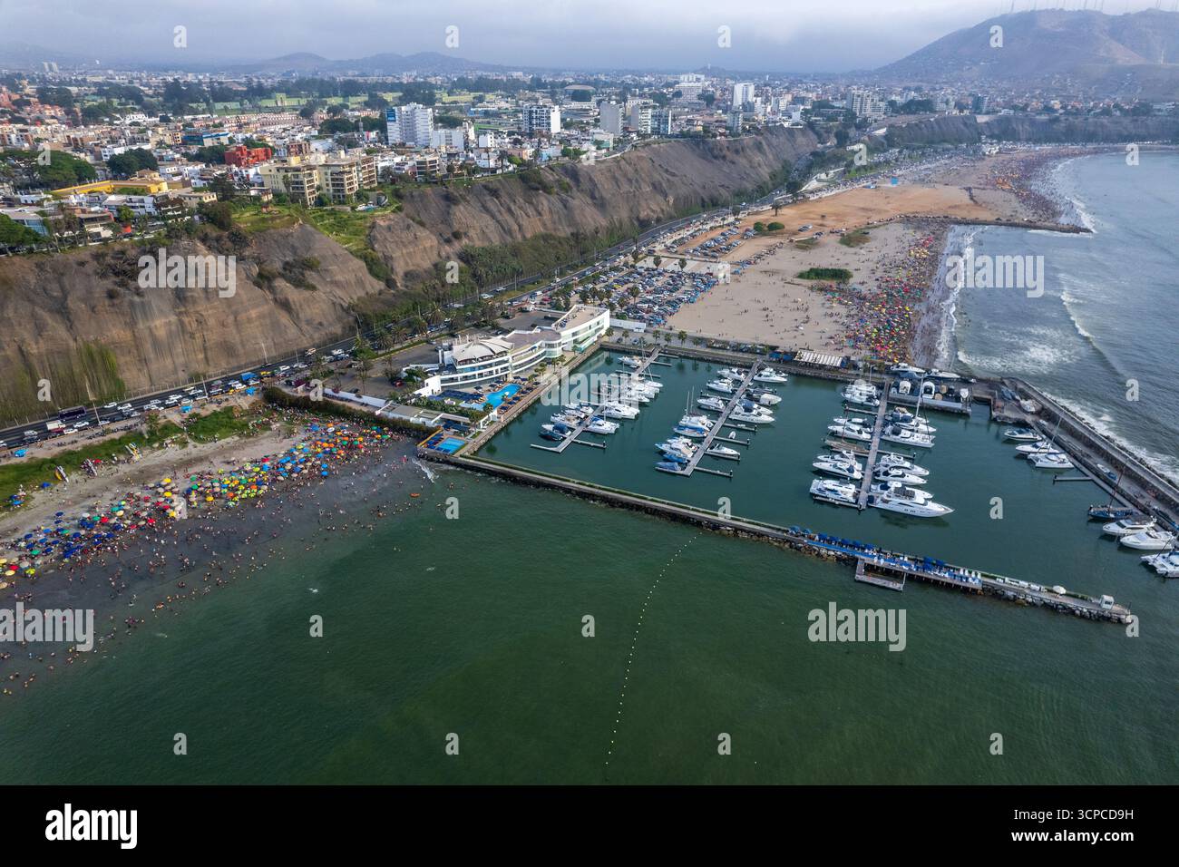 Aerial view of the beaches of the city of Lima on the Costa Verde. Peru ...