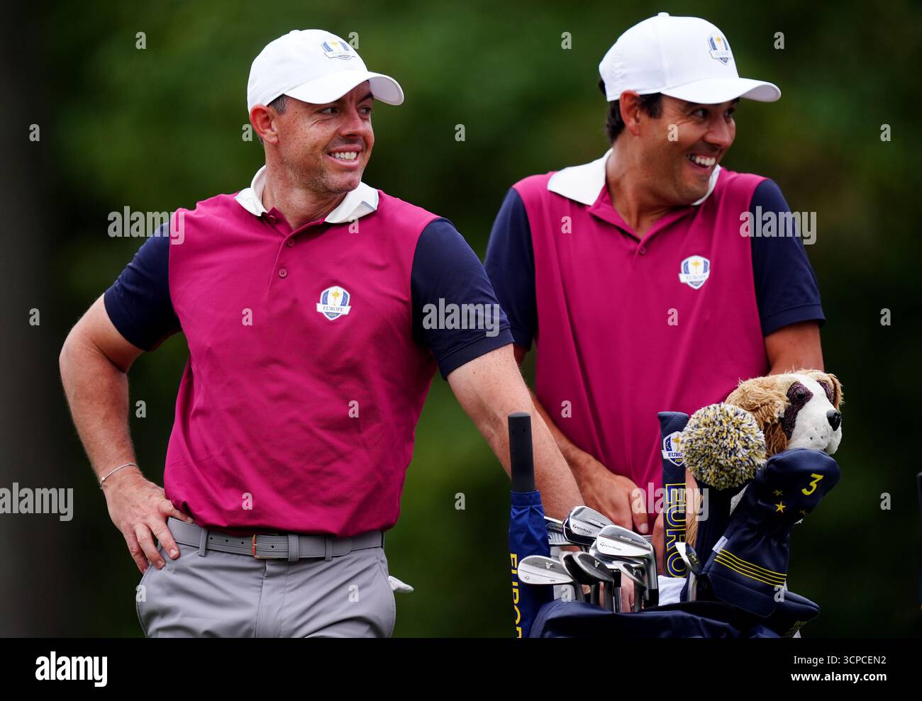 Rory McIlroy of Team Europe with caddie Harry English (right) during ...