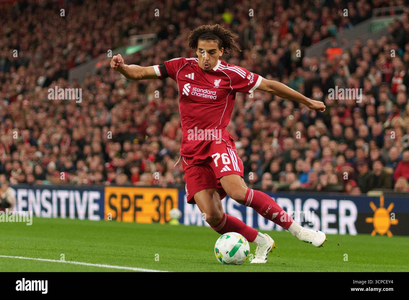 Jayden Danns of Liverpool in action during the Carabao Cup Third Round ...