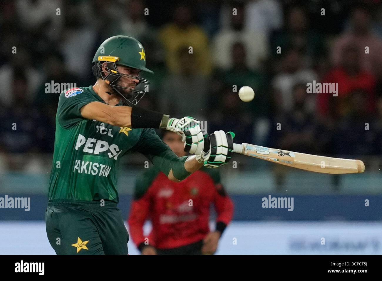 Pakistan's Shaheen Shah Afridi plays a shot during the Asia Cup cricket ...