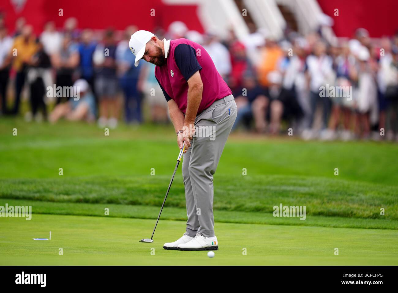 Shane Lowry of Team Europe putting during practice at the Bethpage ...