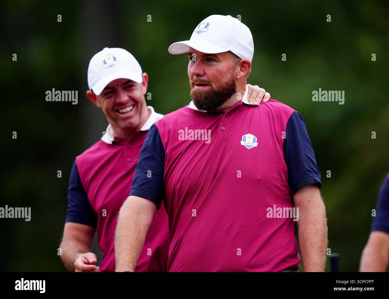 Shane Lowry and Rory McIlroy of Team Europe during practice at the ...