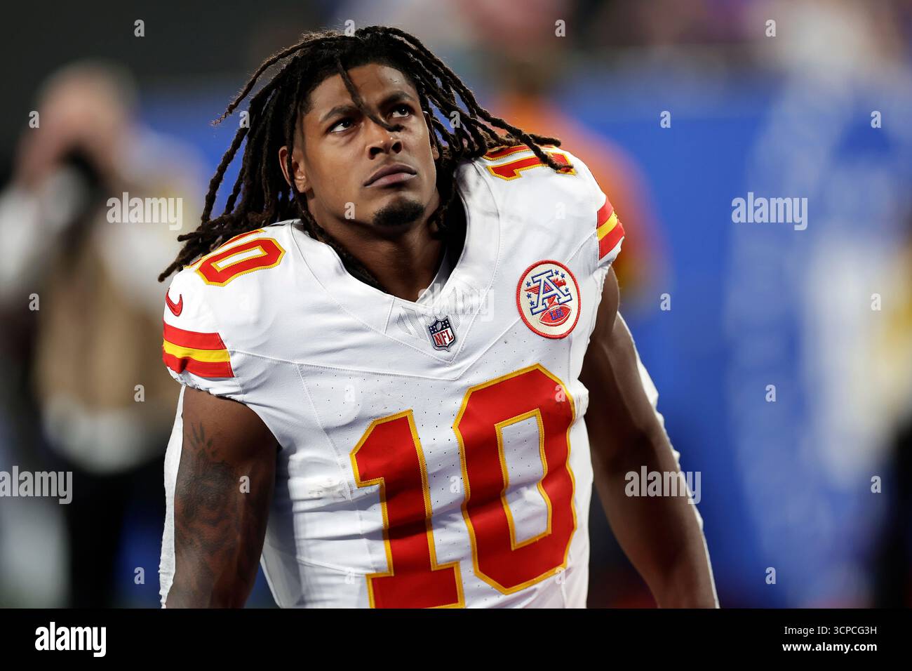 Kansas City Chiefs running back Isiah Pacheco (10) reacts before an NFL ...