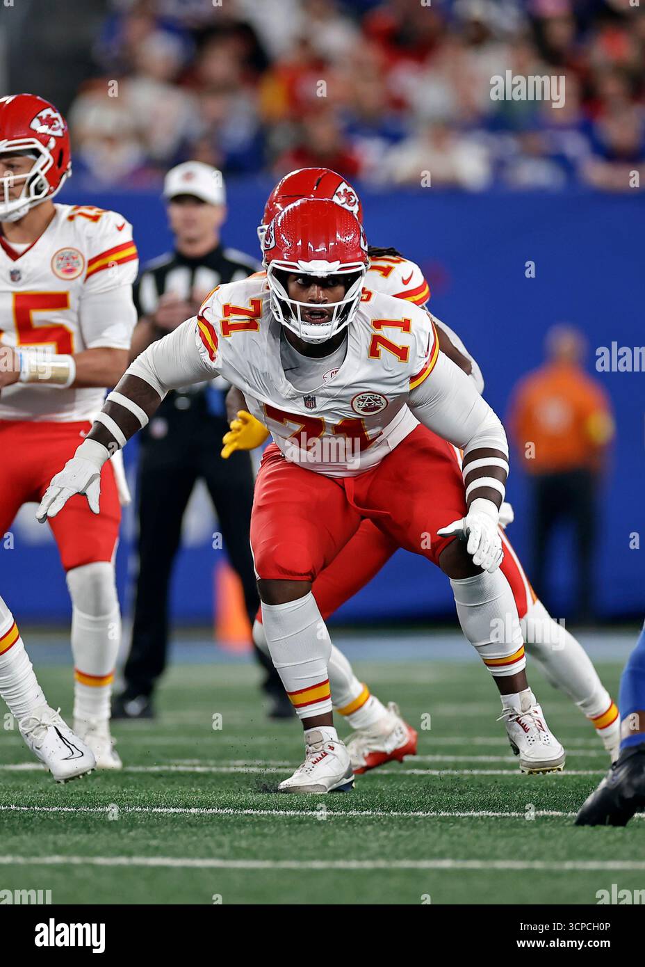 Kansas City Chiefs offensive tackle Josh Simmons (71) at the line of ...