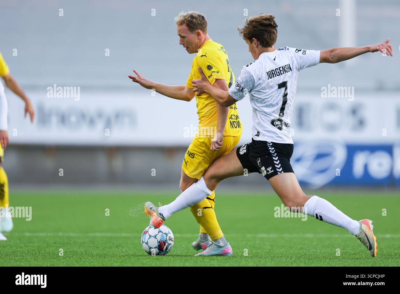 Skien 20250925. Odds Filip Jørgensen and Bodø/Glimts Villads Nielsen ...