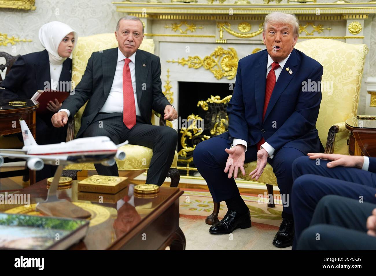 President Donald Trump, right, speaks during a meetig with Turkish ...
